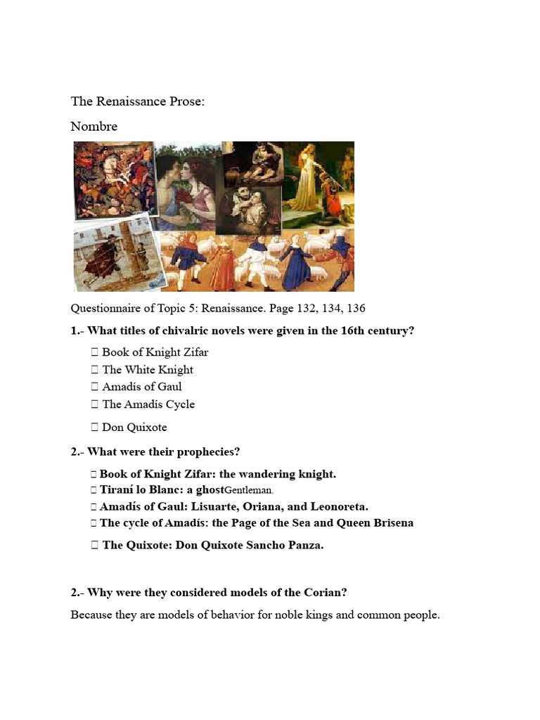 Questionnaire On Renaissance Prose | PDF