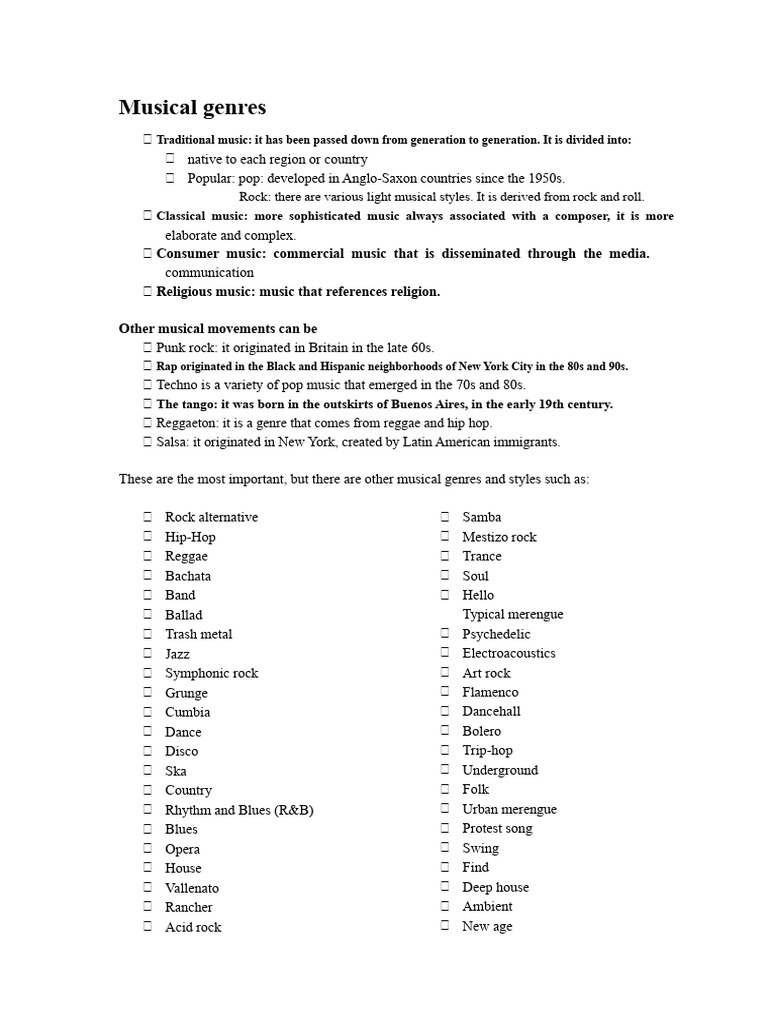 Musical Genres and Feelings | PDF | Rock Music | Entertainment
