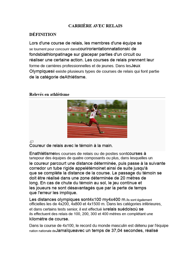 Définition de la course de relais | PDF | Athlétisme