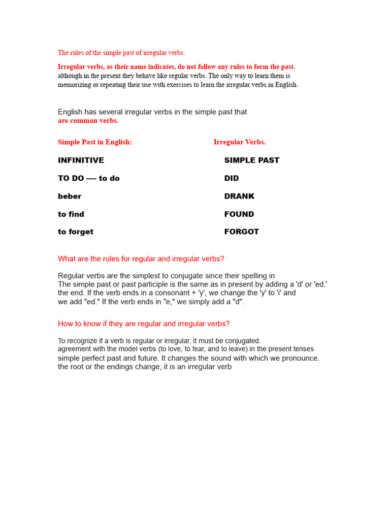 The Rules of The Simple Past of Irregular Verbs | PDF