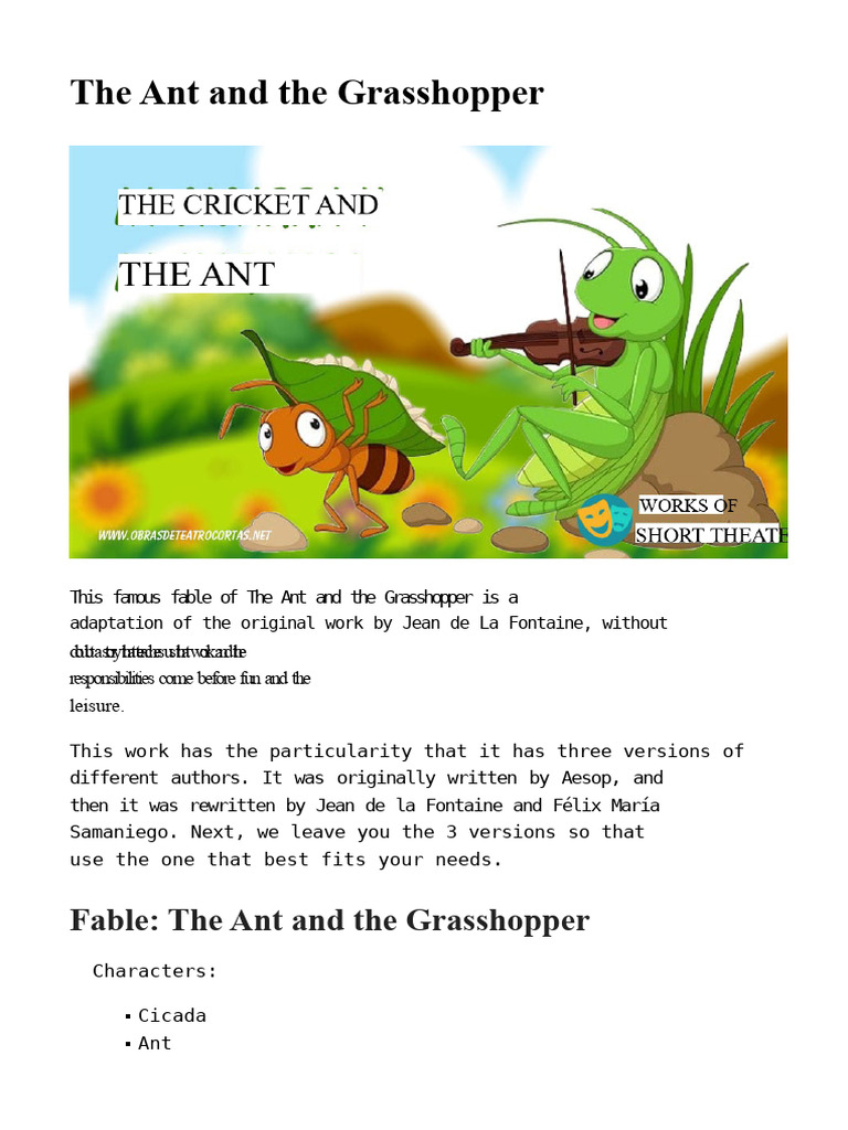Ant vs. Grasshopper: A Fable Analysis | PDF | Fable