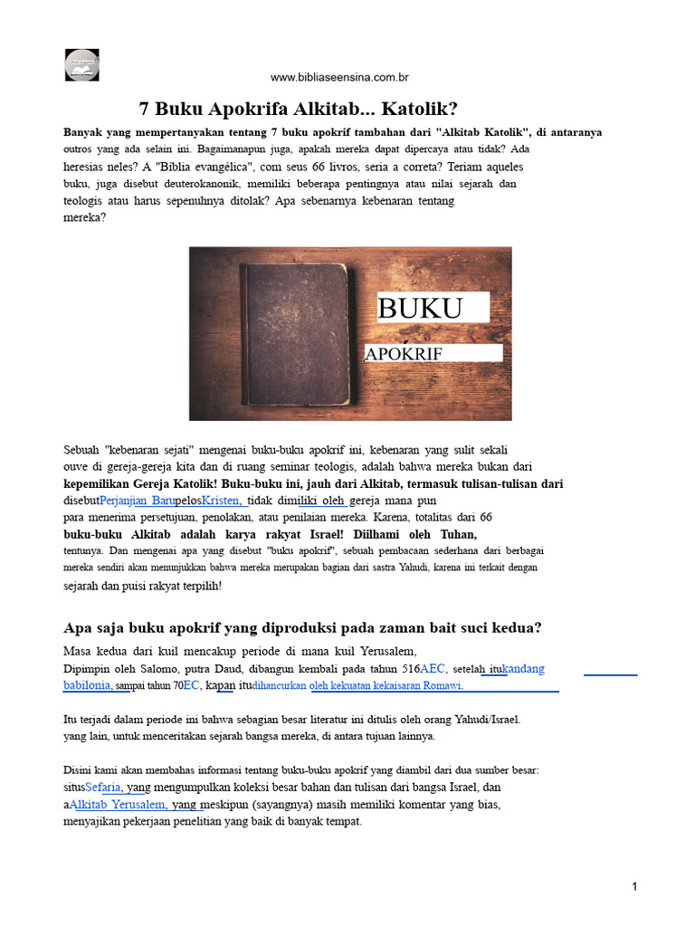 Kebenaran Buku Apokrif Alkitab Katolik | PDF