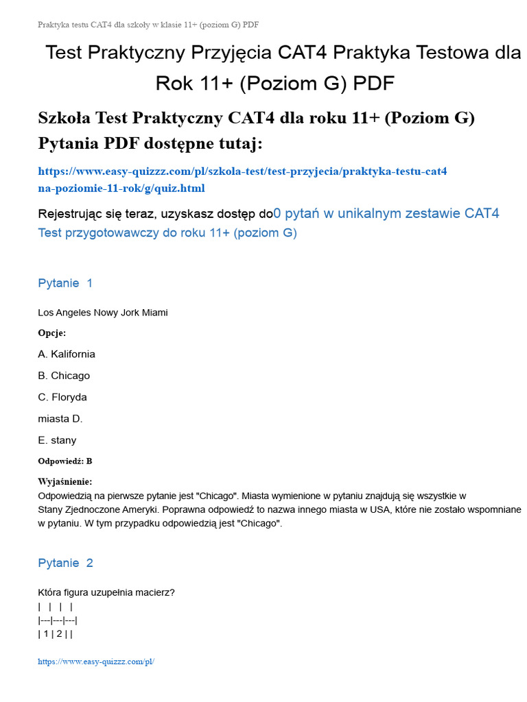 Cat4 Test Practice Dla Klasy 11 Poziom G | PDF