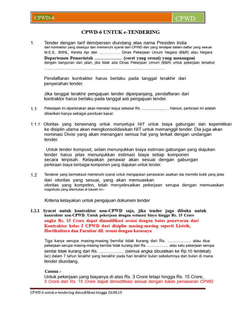 Cpwd-6 Untuk E-Tendering 1 | PDF