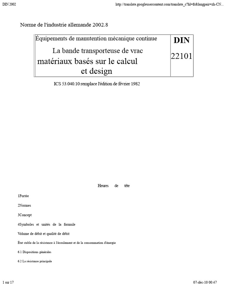 Norme DIN 22101 pour Convoyeurs | PDF | Courroie | Ingénierie mécanique