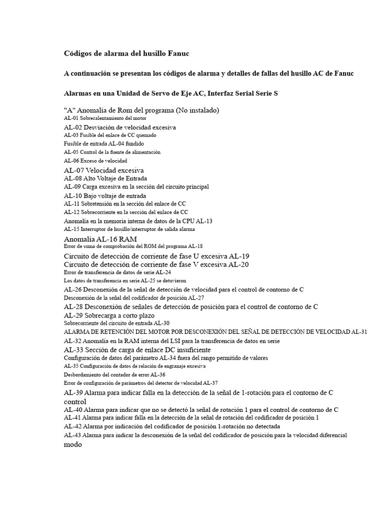 Códigos de Alarma Del Husillo Fanuc | PDF | Fuente de alimentación ...
