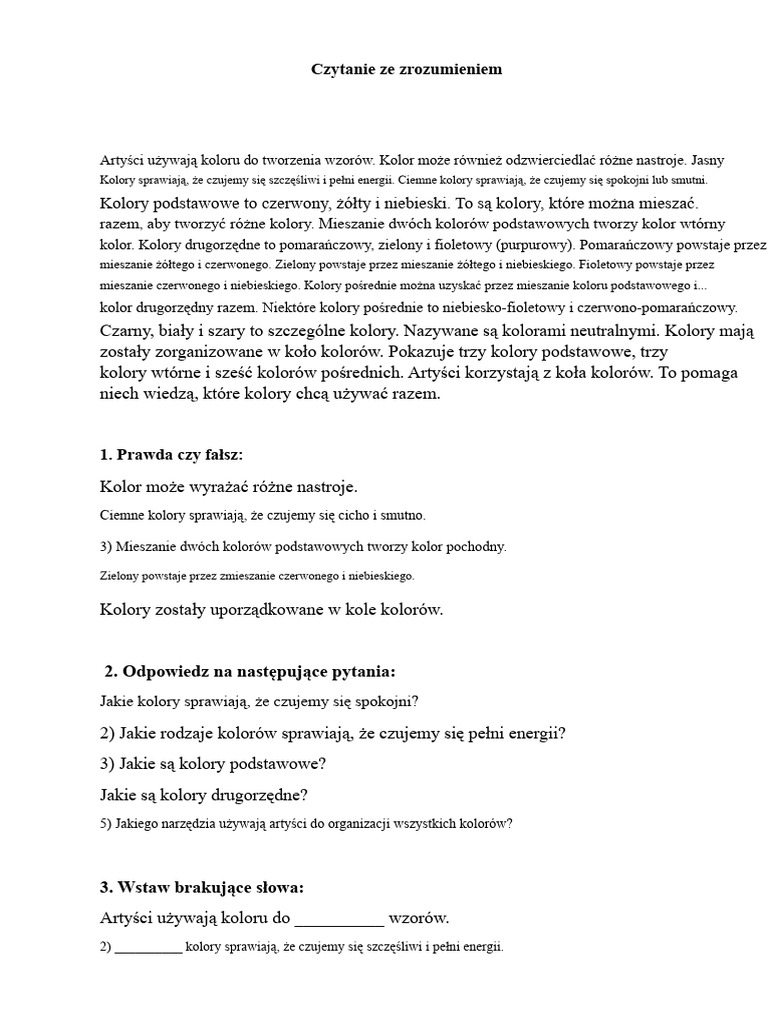 Rozumienie tekstu czytanego | PDF