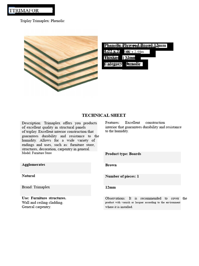 Phenolic Plywood Trimaplex 12mm | PDF
