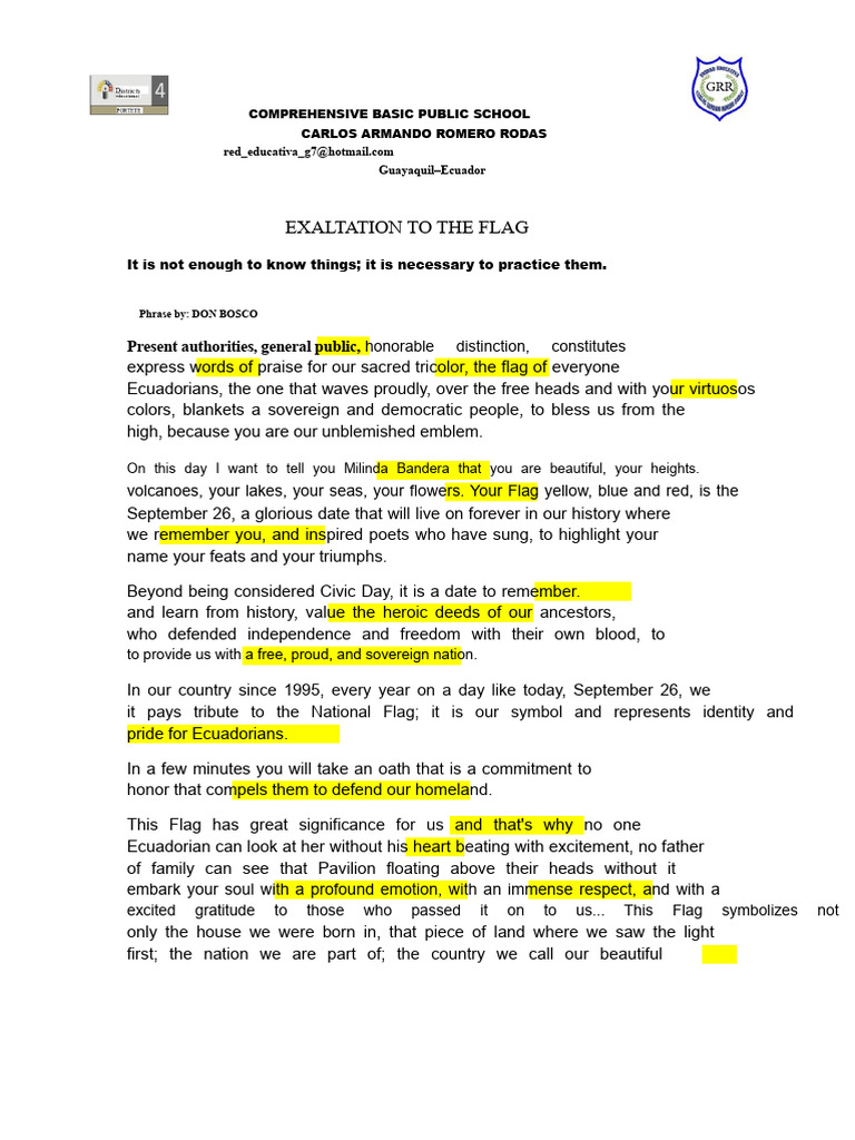 Ecuador's National Flag Tribute Speech | PDF | Ecuador
