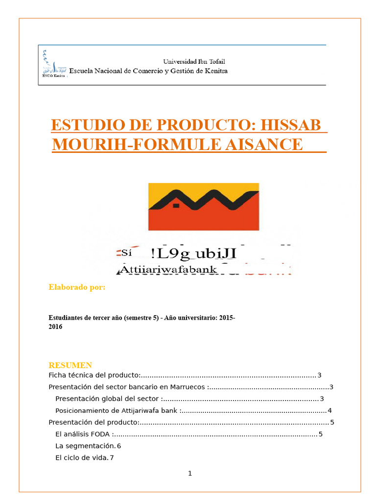 Estudio de Producto Hissab Mourih Attijariwafa Bank | PDF | Bancos ...