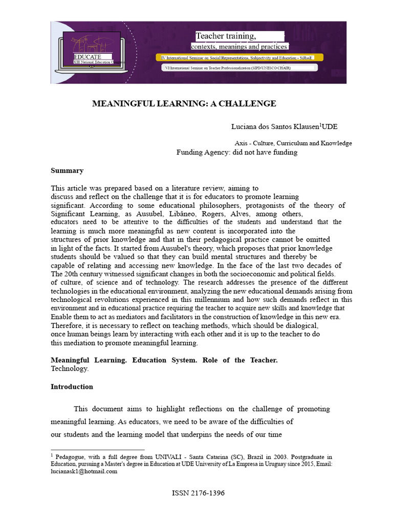 Promoting Meaningful Learning in Education | PDF | Learning | Teachers