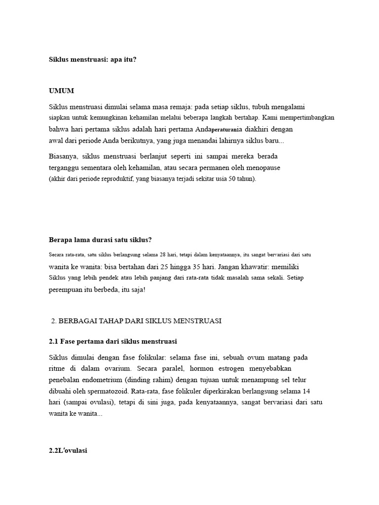 Memahami Siklus Menstruasi Wanita | PDF