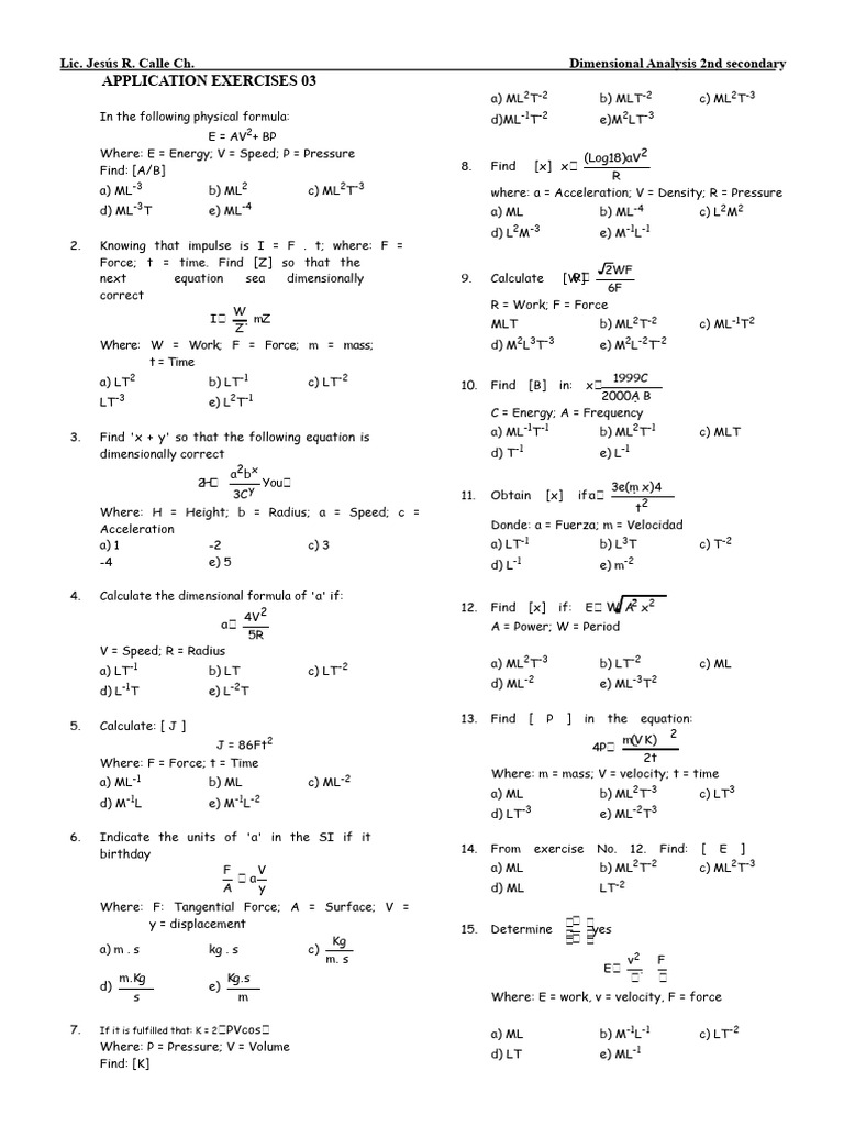 Dimensional Analysis 2nd p3 | PDF | Force | Velocity