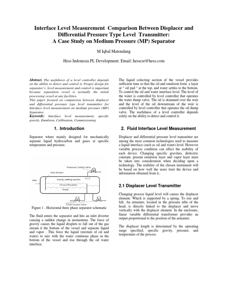Interface Level Measurement Displacer and DP Transmitter | PDF ...