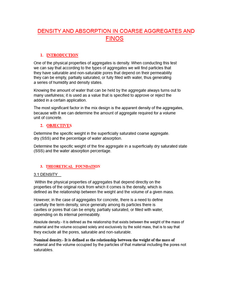 Density and Absorption in Coarse and Fine Aggregates (Report) | PDF ...