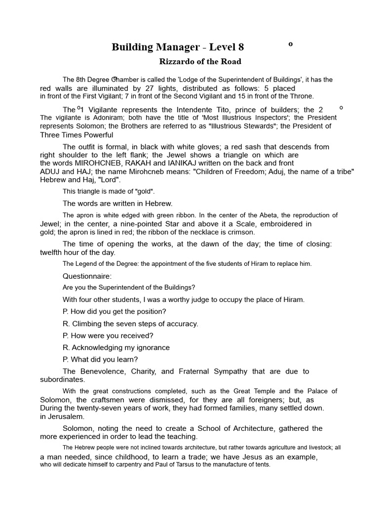Rizzardo of the Road: Eighth Degree Insights | PDF | Freemasonry | Solomons