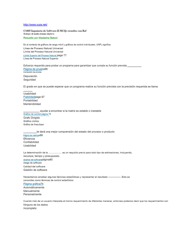 CS605 Ingeniería de Software-II MCQs Resueltos Con Ref | PDF | Software | Ingeniería de ...