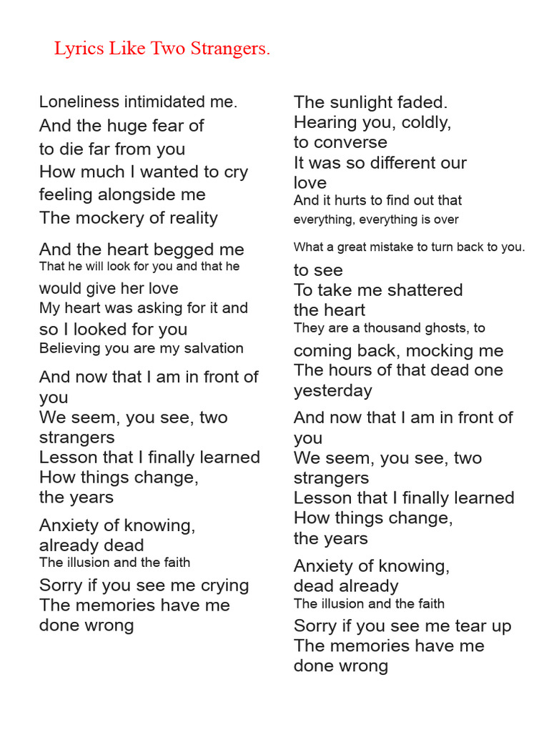 Lyrics Like Two Strangers. | PDF