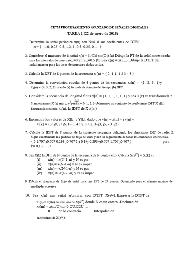 Asignación 1 | PDF | Transformada discreta de Fourier | Objetos matemáticos