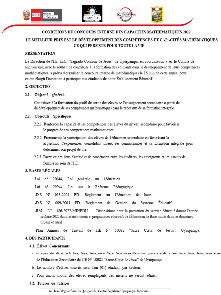 Concours de Mathématiques 2022 à Uyurpampa | PDF | Mathématiques