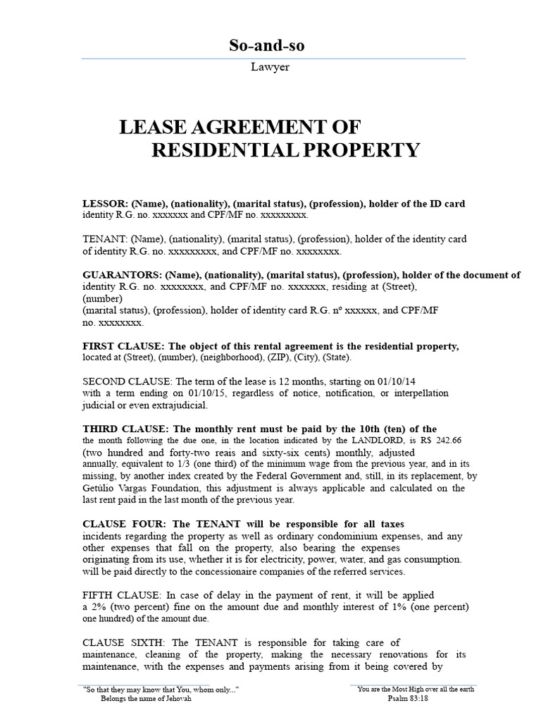 Residential Lease Agreement - Example | PDF | Lease | Leasehold Estate