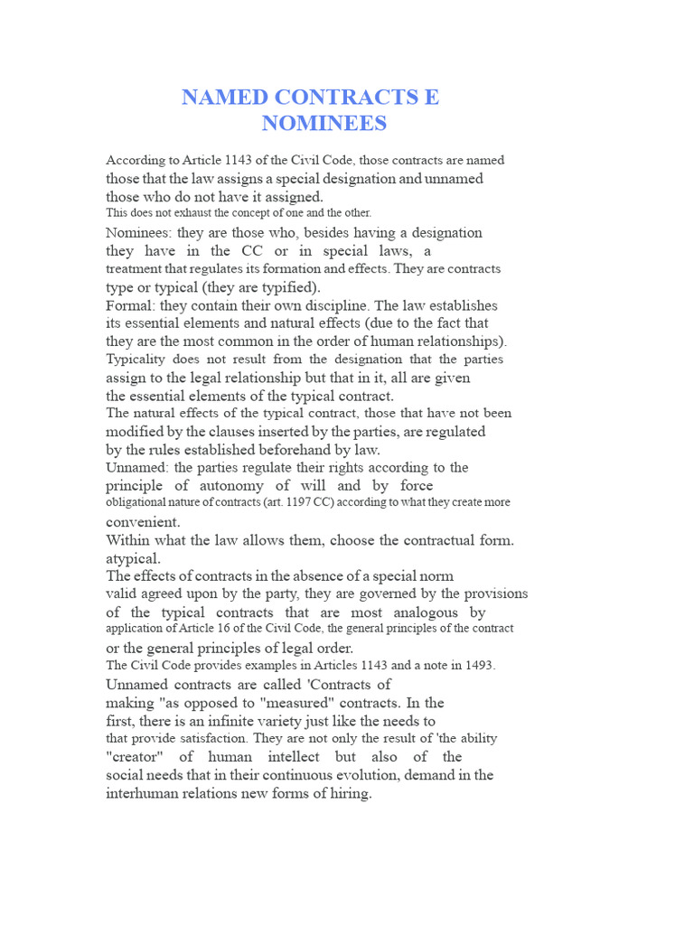 Named vs. Unnamed Contracts Explained | PDF