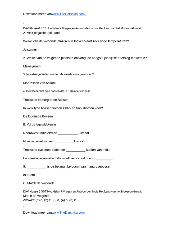 India - Het Land Van Het Moessonklimaat Klas 6 | PDF