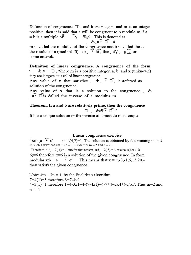 Linear congruence exercise | PDF