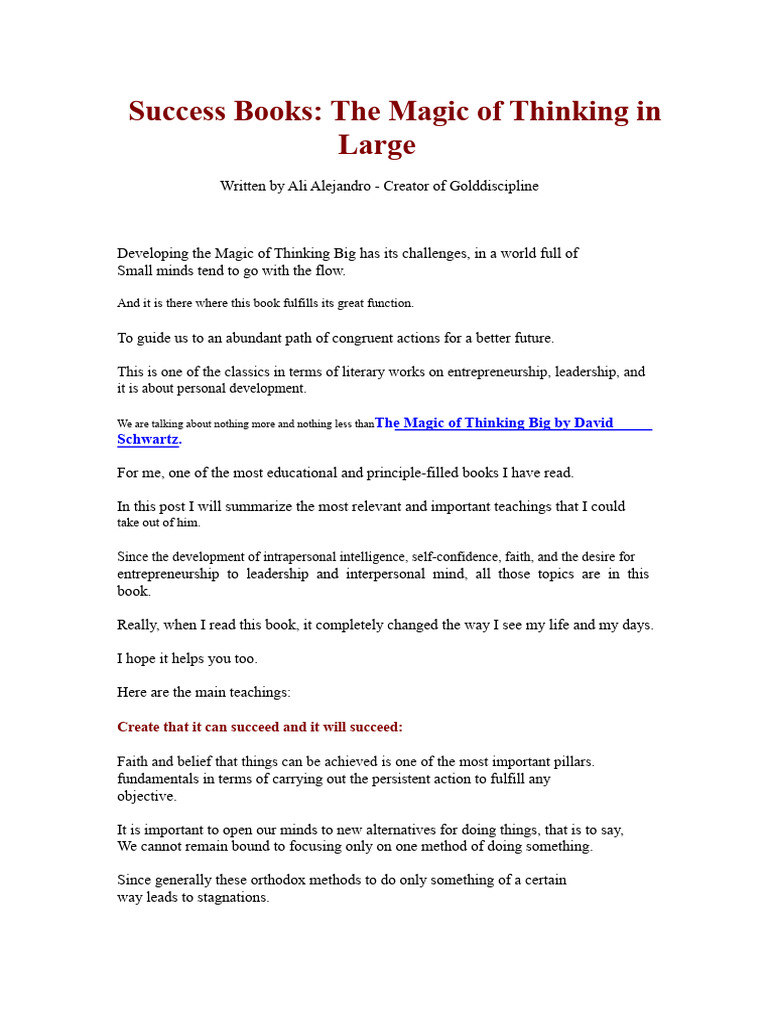 Insights from The Magic of Thinking Big | PDF | Mind | Psychological ...