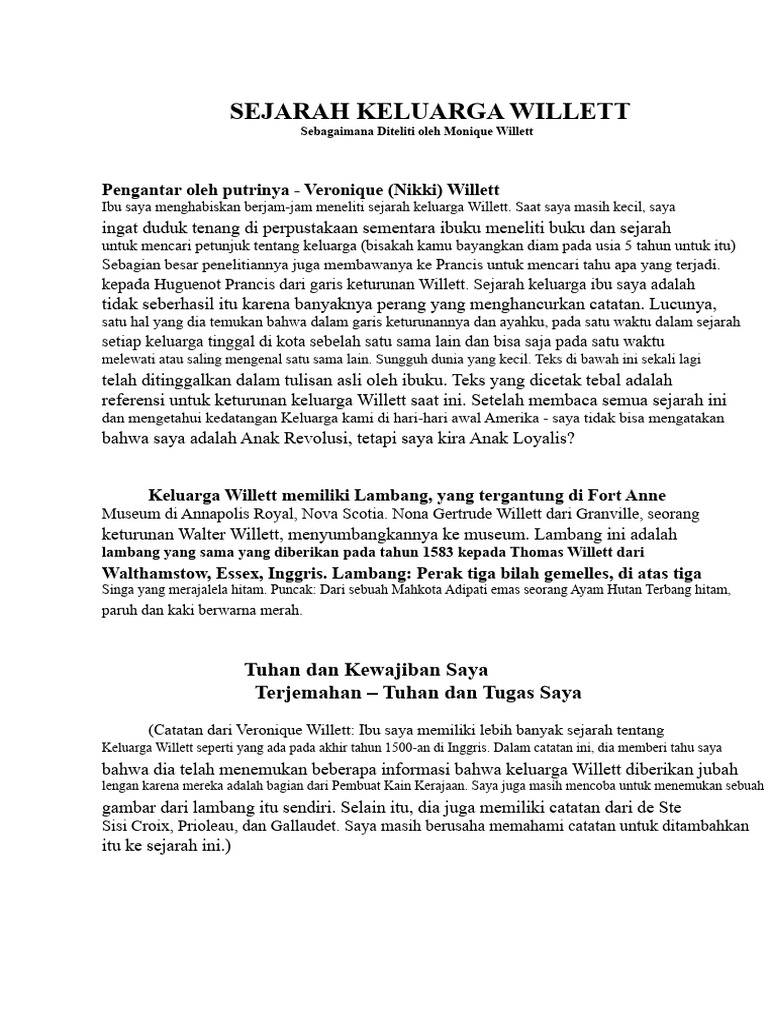 Sejarah Keluarga Willett dan Huguenot | PDF