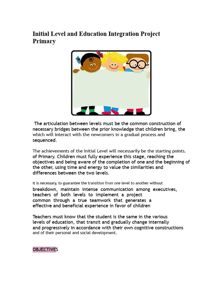 Initial Level and Primary Education Articulation Project | PDF ...