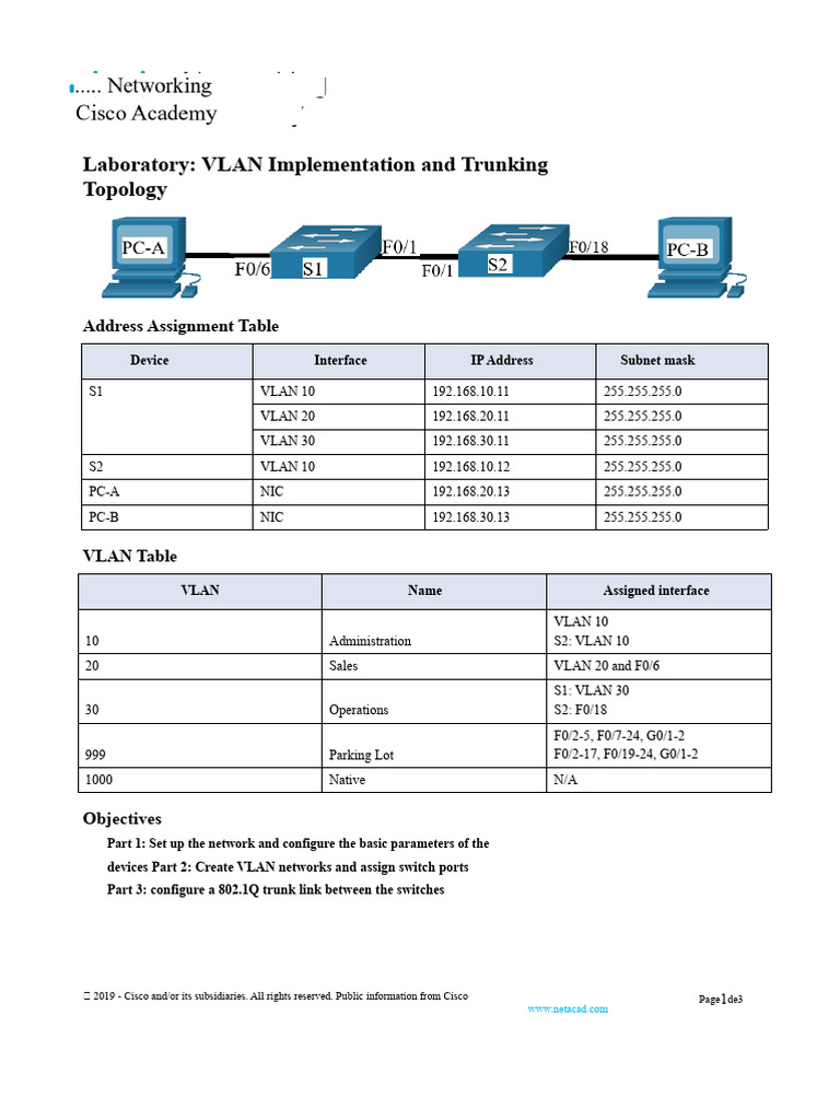 3.6.2-Lab - Implement-Vlans-And-Trunking - en-XL | PDF | Computer Network | Network Protocols