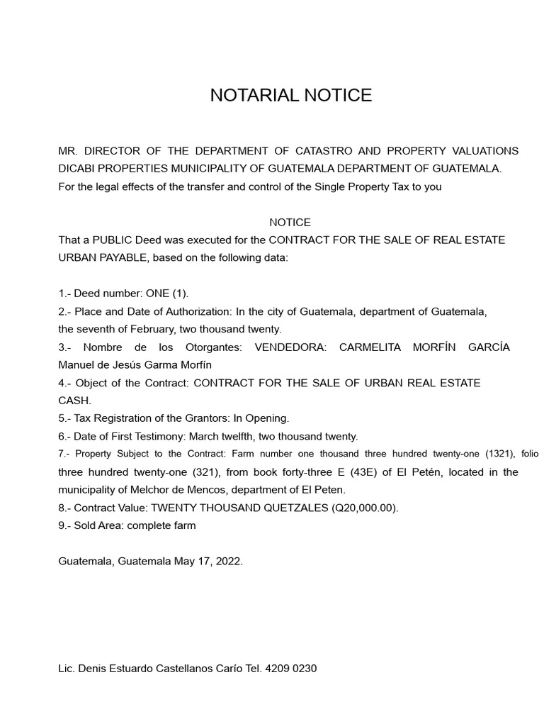 Notarial Notice of Real Estate Sale | PDF