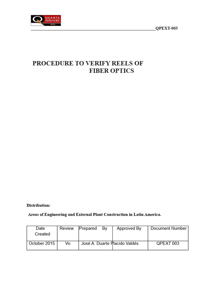 Qpext-003 Procedures To Verify Fiber Optic Reels | PDF | Optical Fiber ...