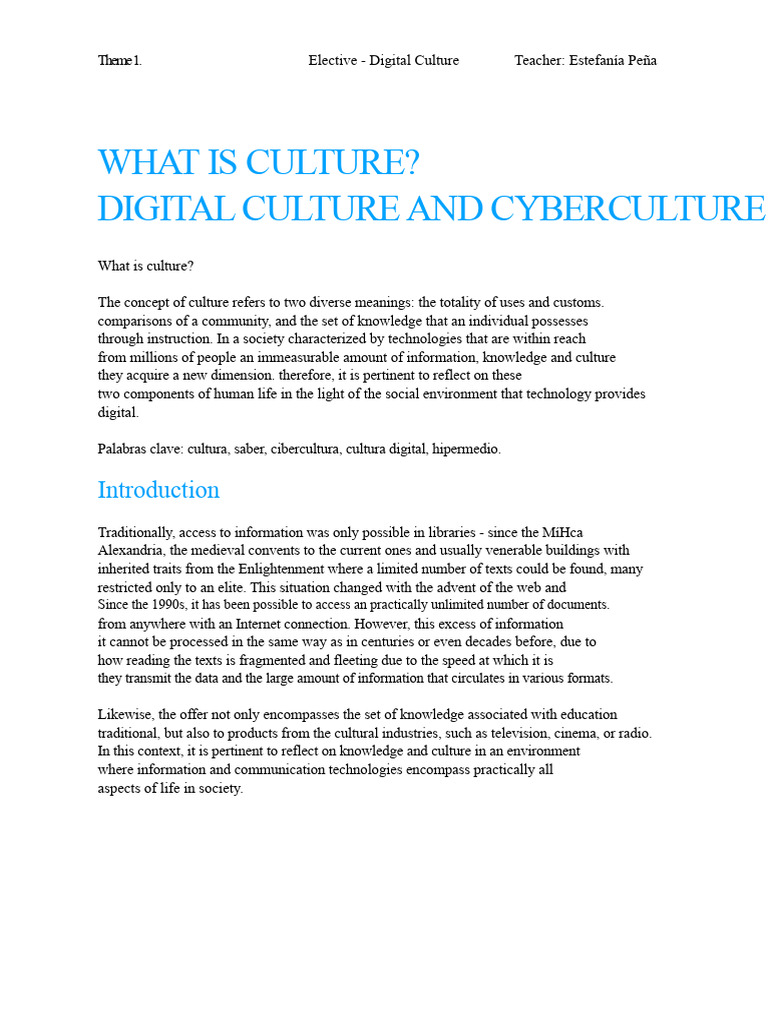 Digital Culture and Cyberculture | PDF | Knowledge | Information