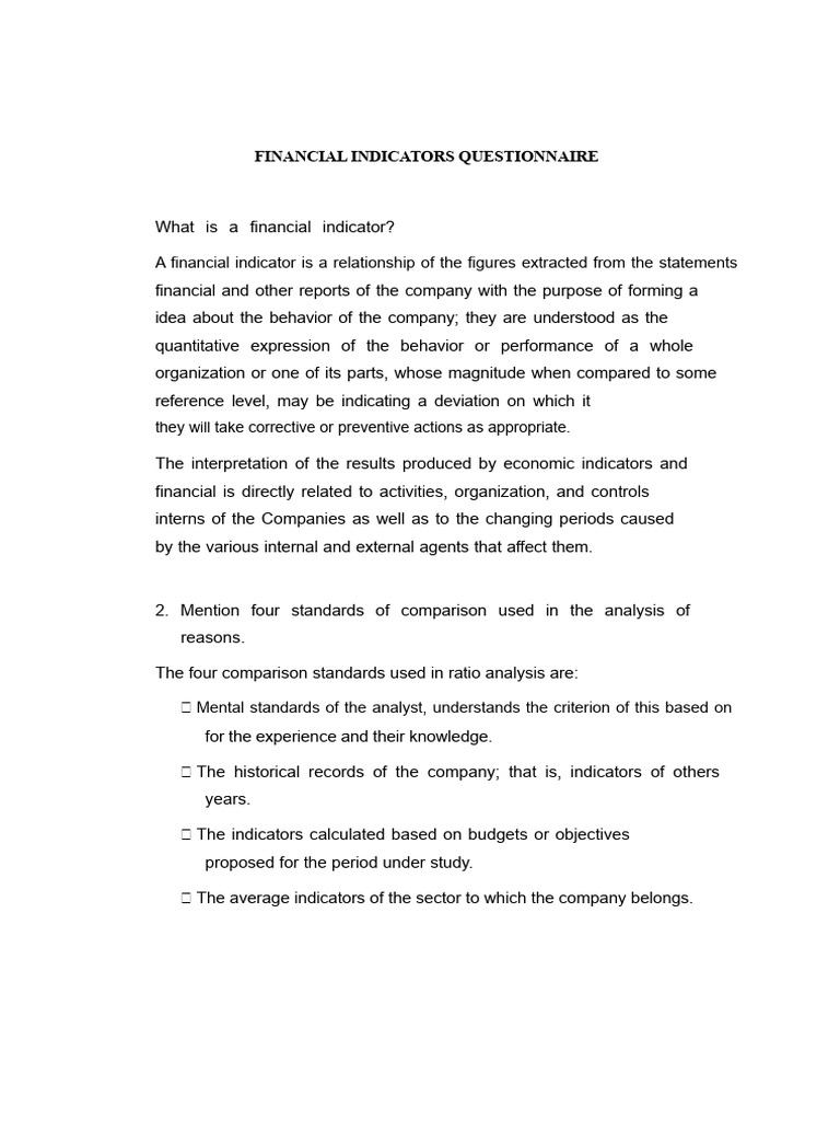 Financial Indicators Questionnaire | PDF | Leverage (Finance) | Debt