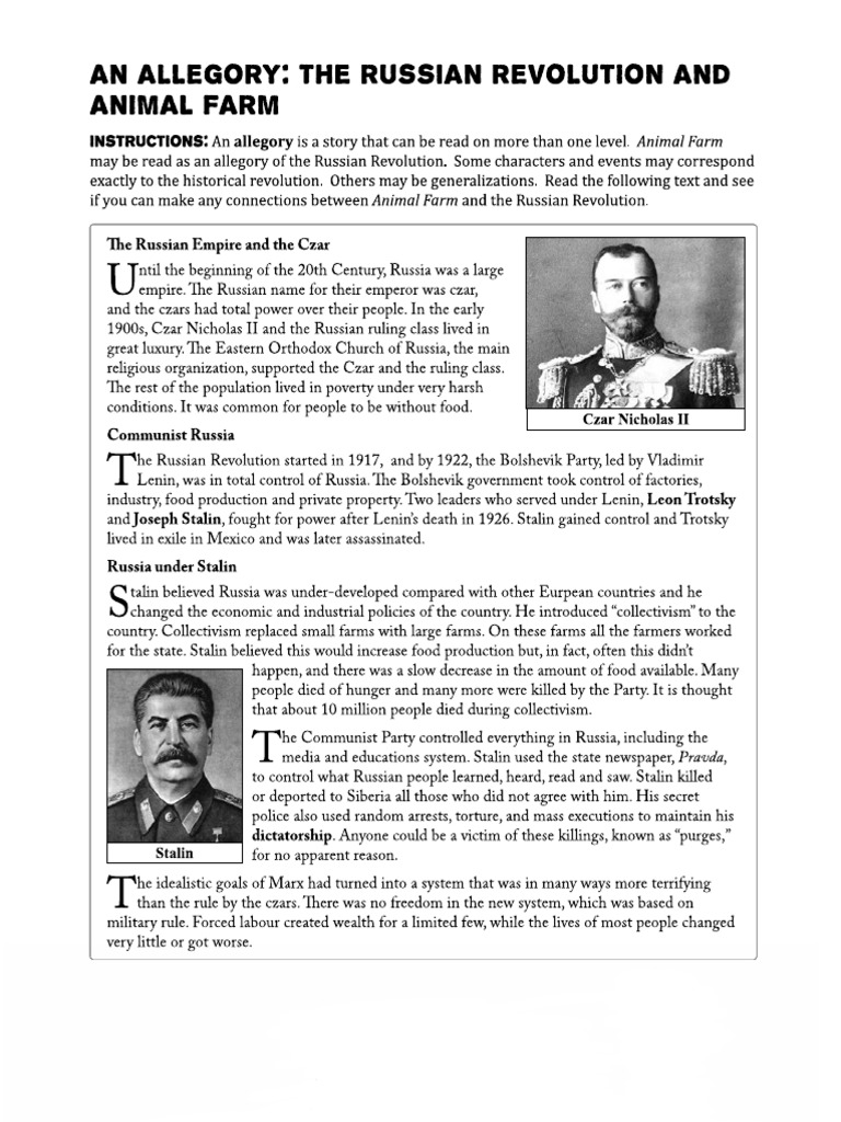 An Allegory - The Russian Revolution and Animal Farm | PDF