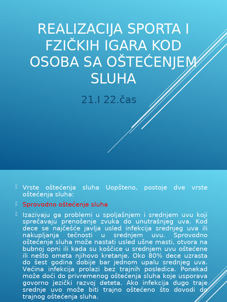 Realizacija Fizickih Aktivnosti I Sporta Kod Osoba Sa Ostecenjem Sluha ...