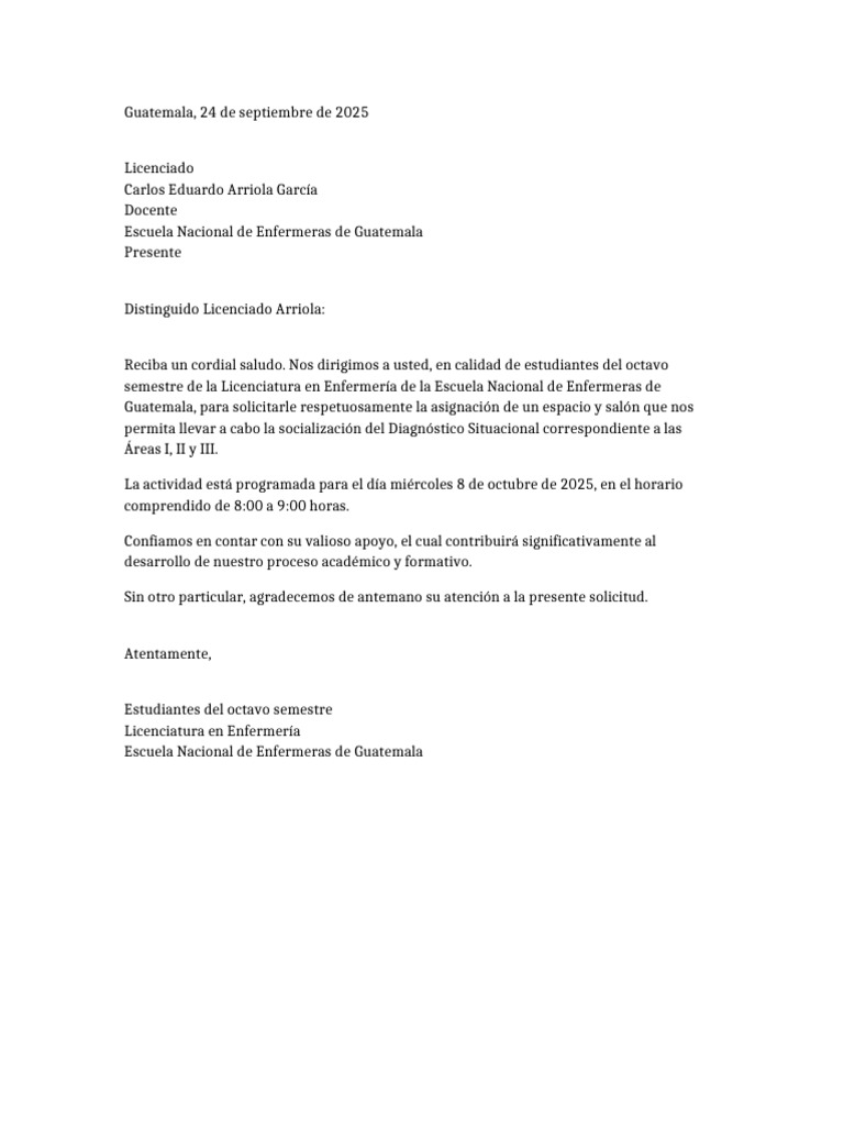 Carta Solicitud Espacio Formal | PDF