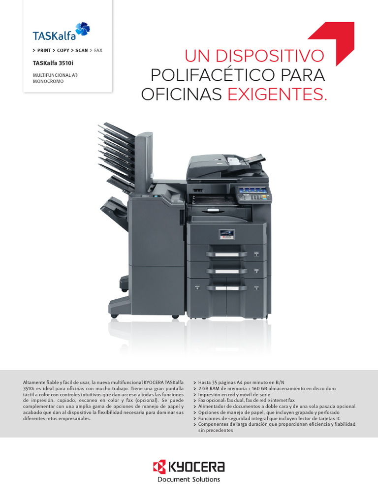 Multifuncional Kyocera TASKalfa 3510i | PDF | Fax | Escáner de imagen