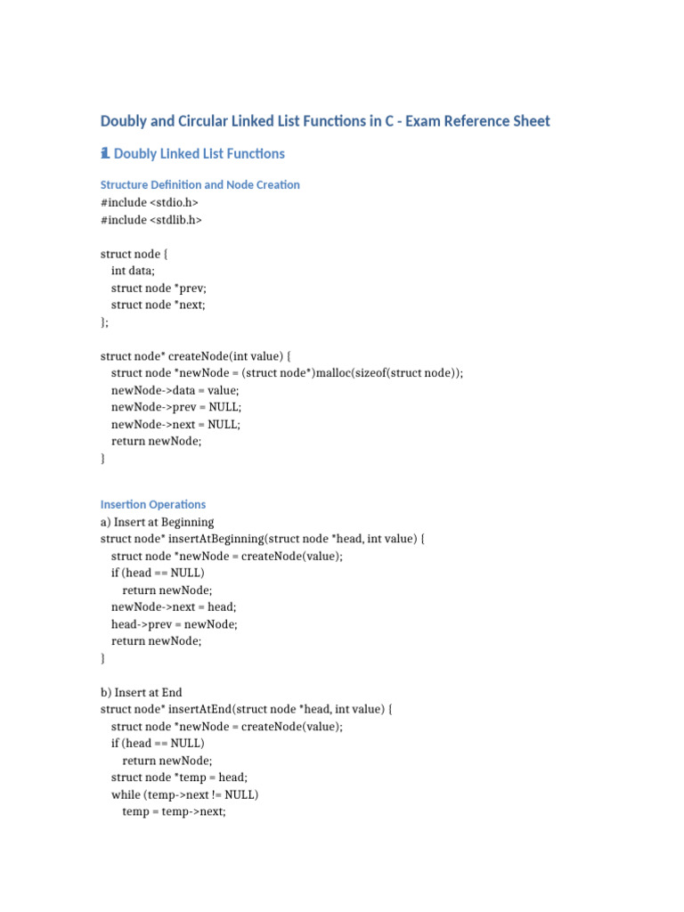 Doubly and Circular Linked List Functions Exam Reference | PDF | Computer Data | Computing