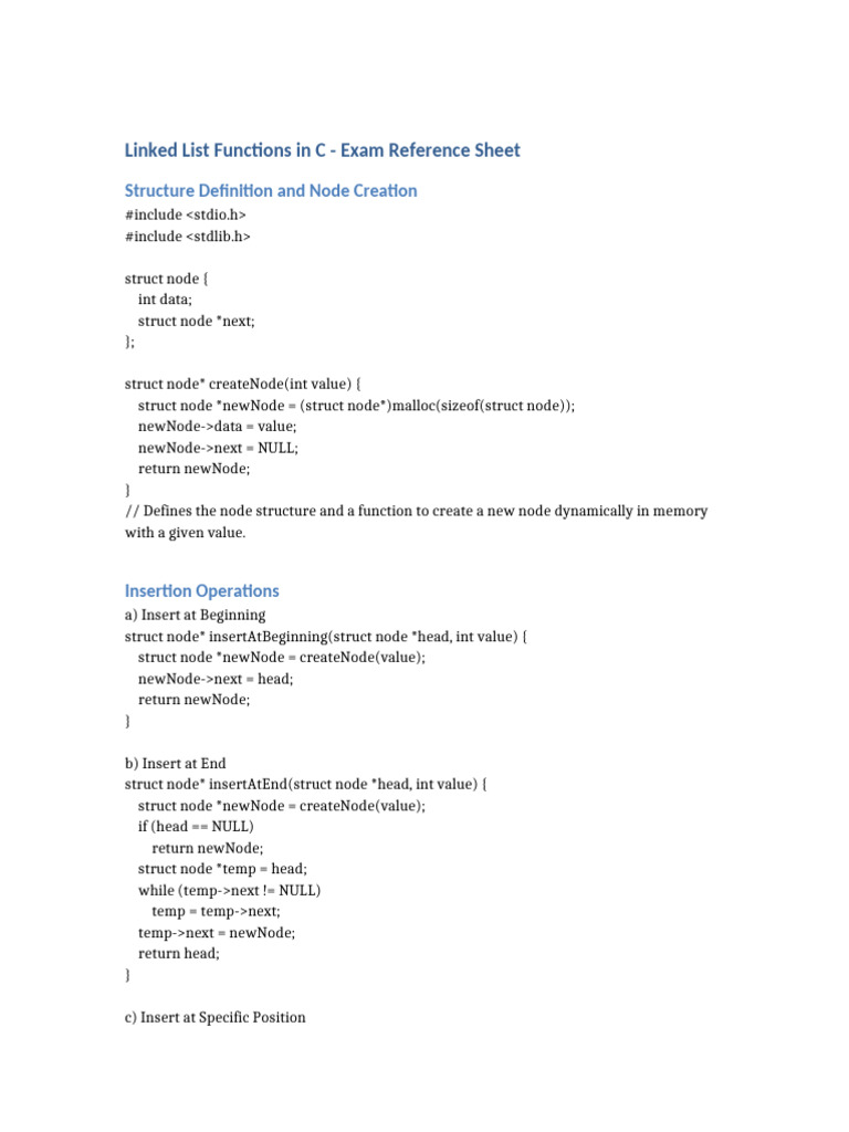 Linked List Functions Exam Reference | PDF | Programming Paradigms ...