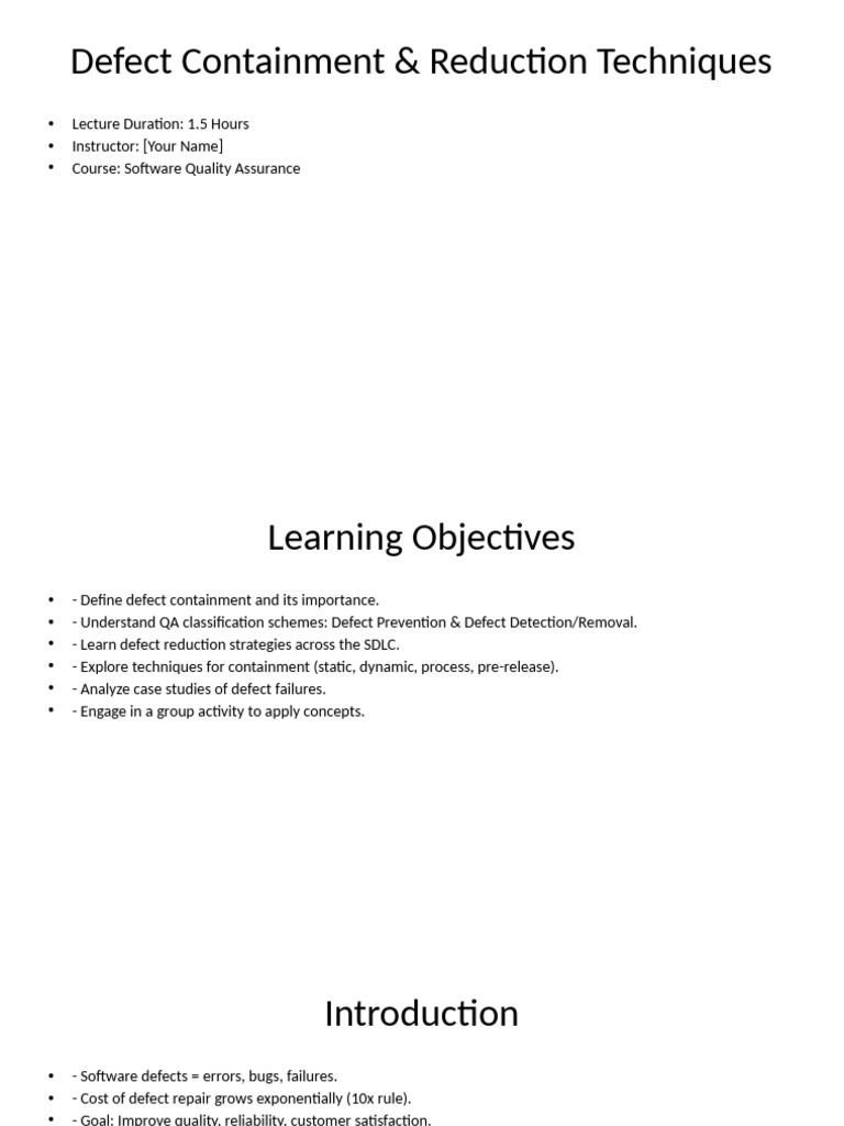 Defect Containment Lecture With Diagrams | PDF | Software Testing ...