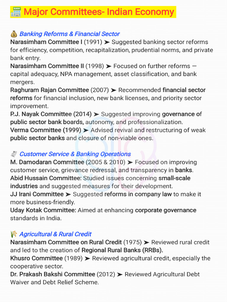 Major Committees (Indian Economy) by Ssip ? | PDF