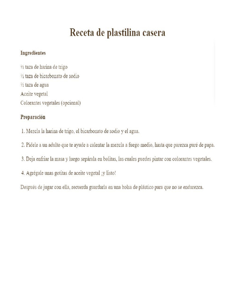 Receta de La Plastilina Casera | PDF