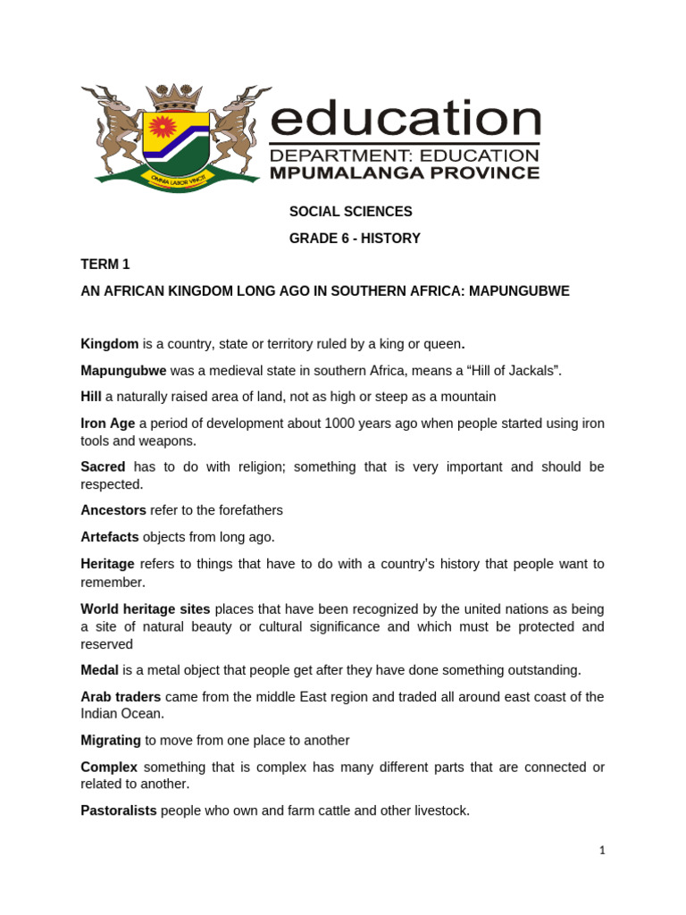 Grade 6 Word Bank History Term 1 - 4 | PDF | Infection | Medicine