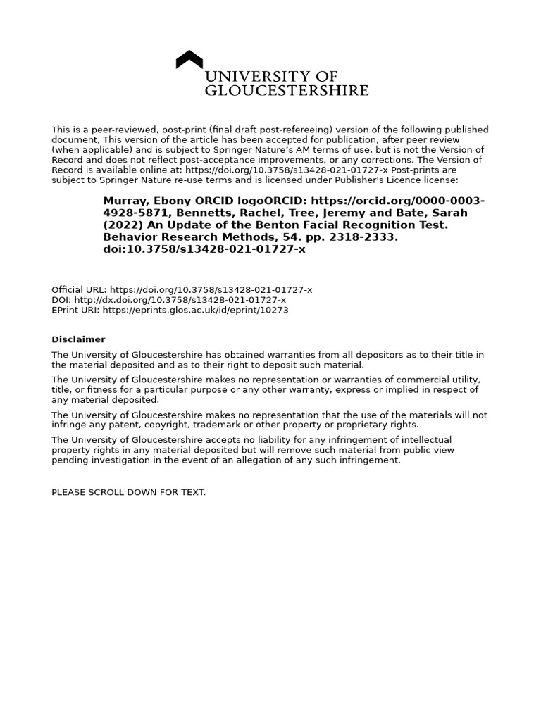 10273 Murray (2021) an Update of the Benton Facial Recognition Test ...