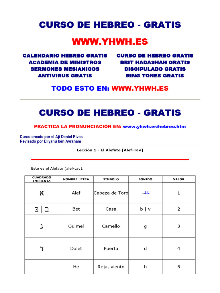 Curso de Hebreo Gratis y Pronunciación | PDF | Lenguaje hebreo | Sustantivo