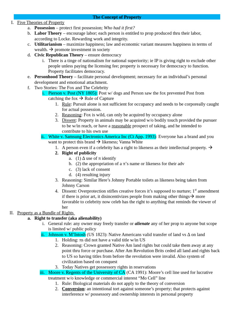 Property Outline - Prof Hughes | PDF | Fee Simple | Common Law