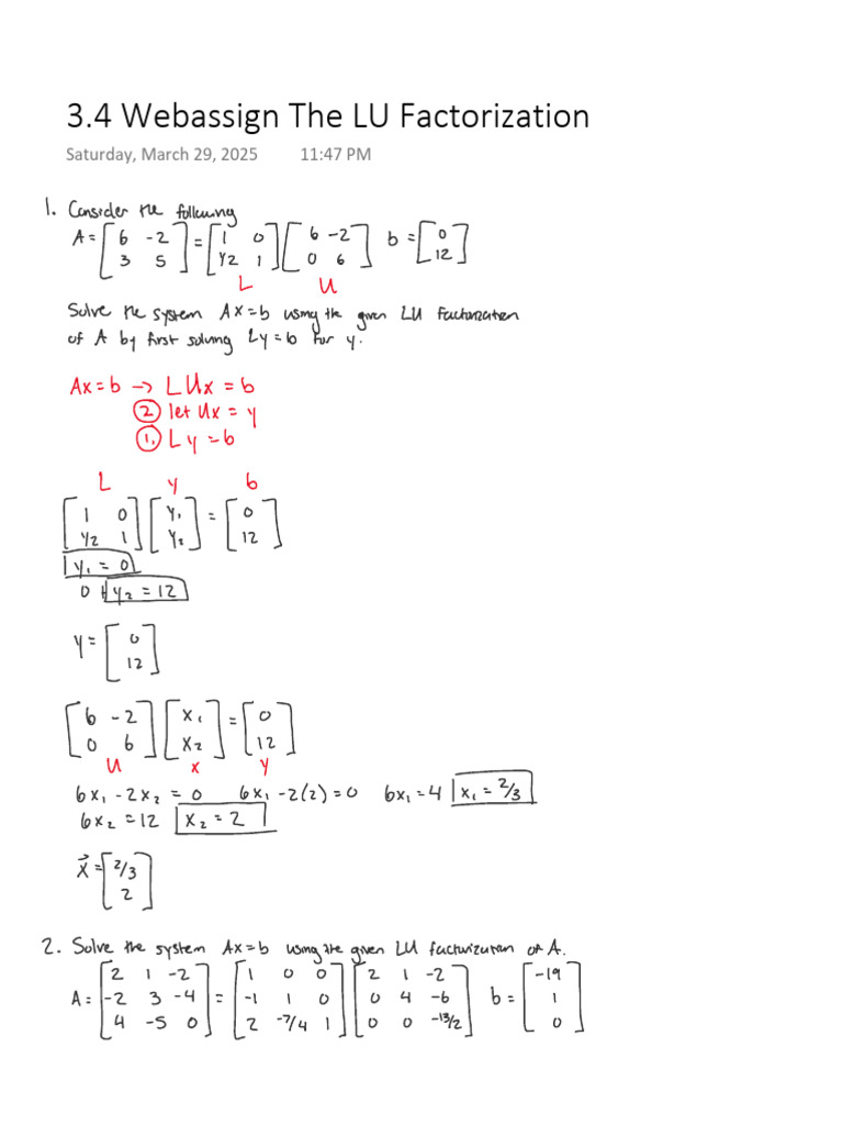 3.4 Webassign The LU Factorization | PDF